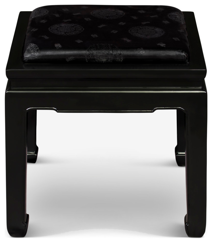 Black Elmwood Chinese Ming Bench with Black Longevity Silk Cushion ...