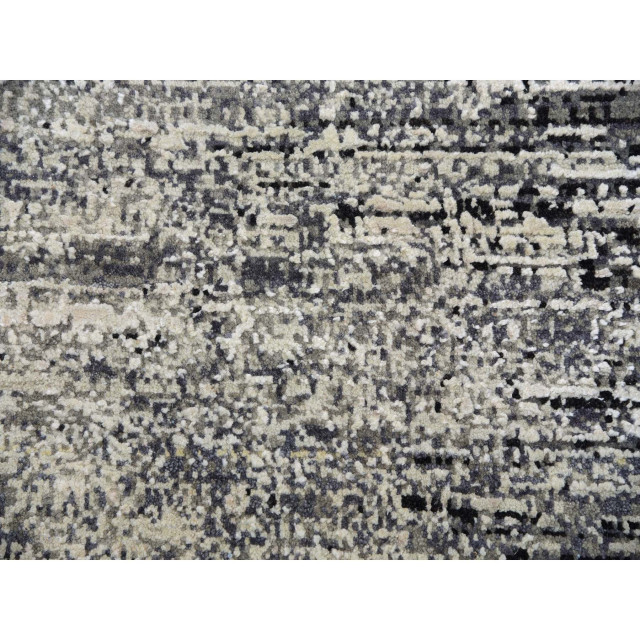 Domino Black Modern Wool and Silk Striae Design Hand Knotted Rug 8'x10 ...