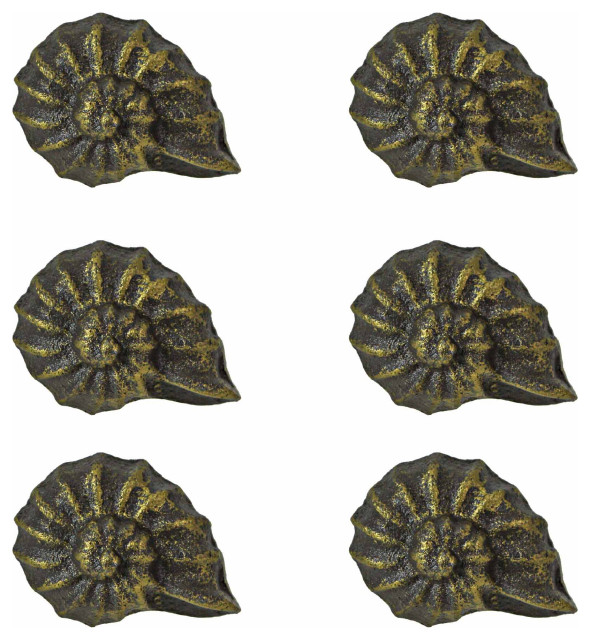 Cast Iron Nautilus Shell Drawer Pull Decorative Cabinet Knob Nautical Set of 6, 2 Inch - Beach ...