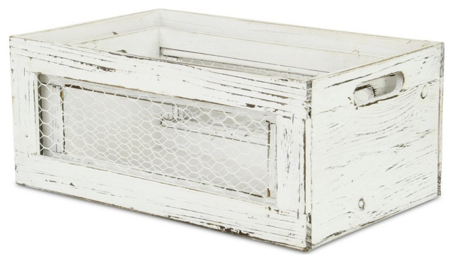 Set of Two Rustic Whitewash Chicken Wire Sides Wooden Crates ...