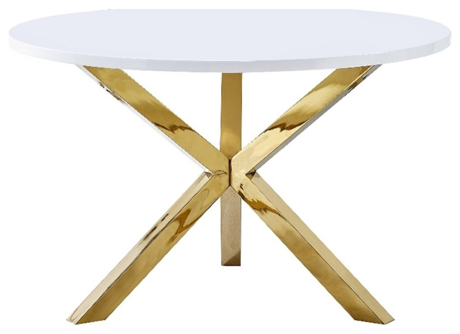 Blanca Round White Dining Table in Gold Stainless Steel(Seats 4 ...