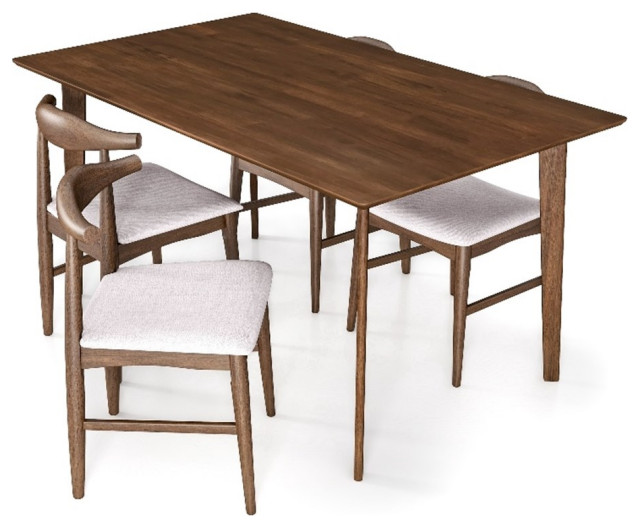 Abbet Modern Solid Wood Walnut Dining Room & Kitchen Table and 4 Chair ...