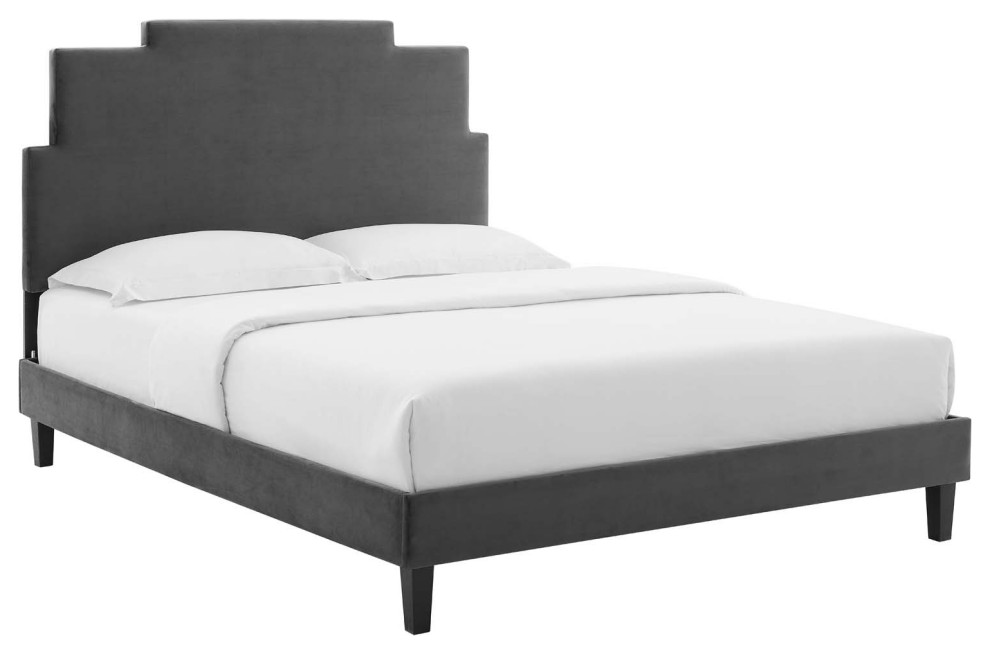 Modway Lindsey Performance Velvet Queen Platform Bed Transitional