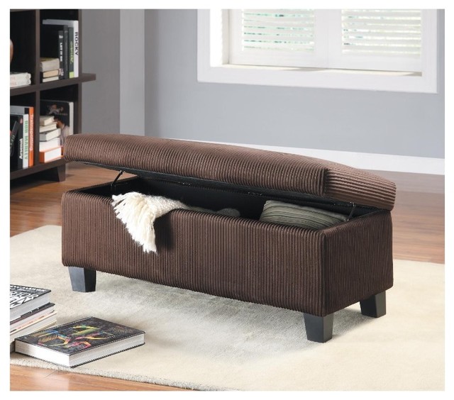 Fabric Lift-Up Storage Bench With Ribbed Designing, Chocolate ...