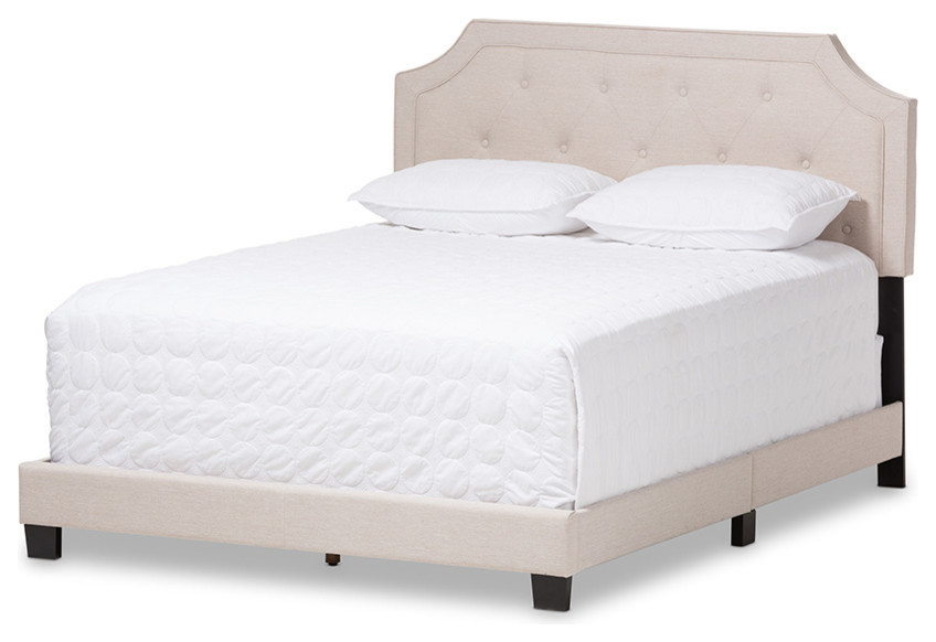 Willis Light Beige Fabric Upholstered Bed, Queen - Transitional - Panel ...