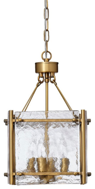 Elegant Textured Glass Slab Panel Square Pendant Light Antiqued Brass ...