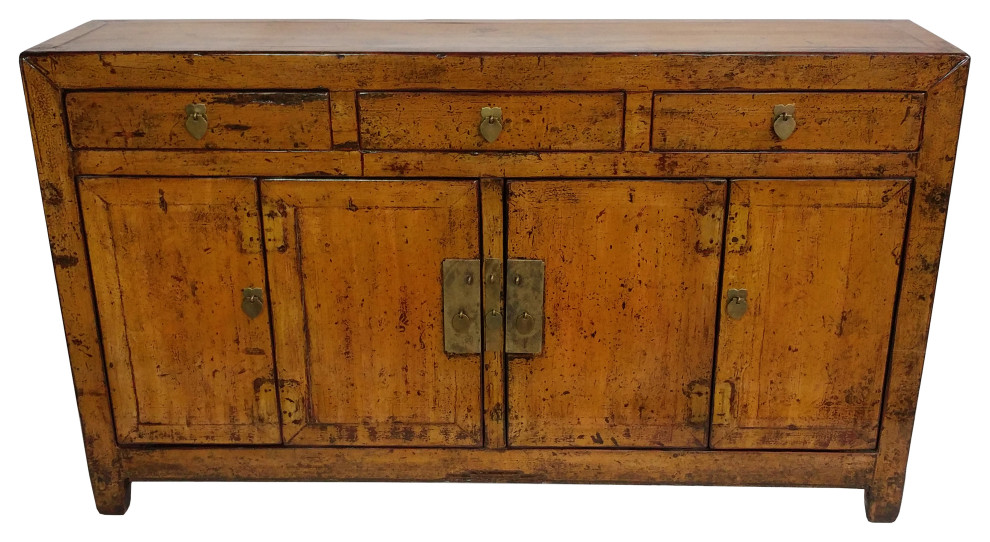 Consigned, Orange Antique Lacquer Finish Dongbei Sideboard - Asian ...