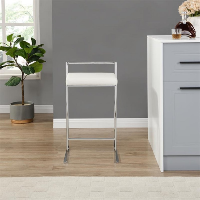 Home Square 25.25" Chrome Counter Stool in Soft Gray - Set of 2, 3 ...