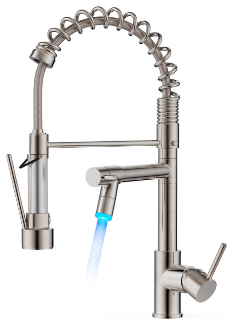 Single Handle Hole Pull Out Spring Sprayer Dual Spout Faucet ...