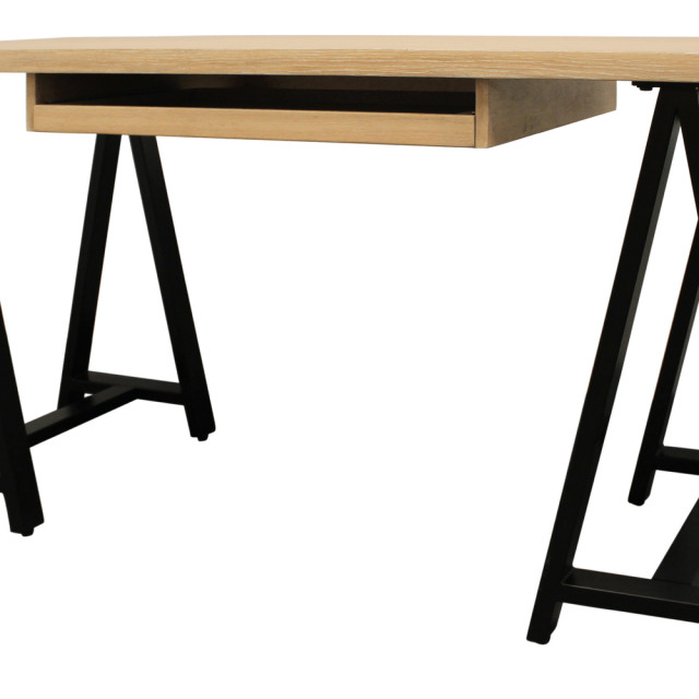 60" Ivory And Black Oak Solid Wood Executive Desk - Industrial - Desks ...