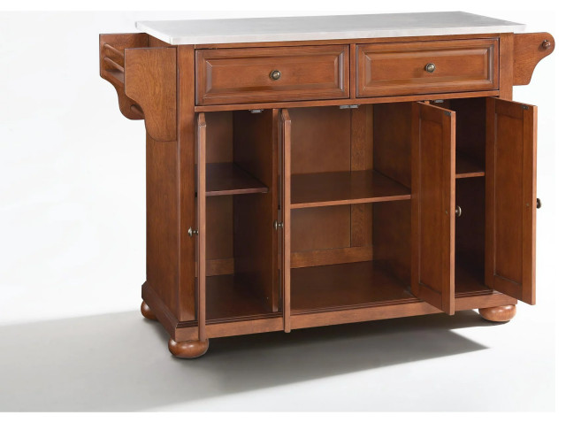 Transitional Kitchen Cart, Cherry Body With Ample Storage & Stainless ...