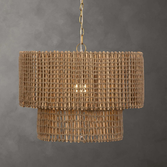 Elegant Natural Jute Rope Two Tiered Chandelier Pendant Light 24 in ...