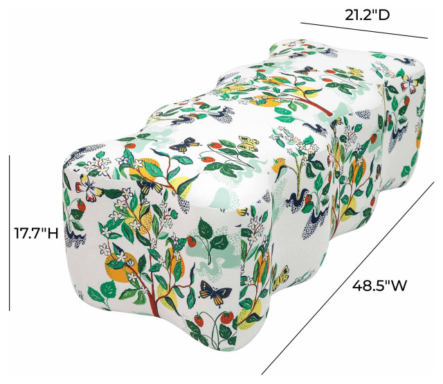 Archie Upholstered Bench in Citrus Garden Print - Farmhouse ...