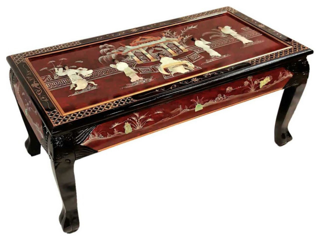 Ball And Claw Lacquer Mother of Pearl Inlaid Dragon Coffee Table, French Red - Asian - Coffee ...