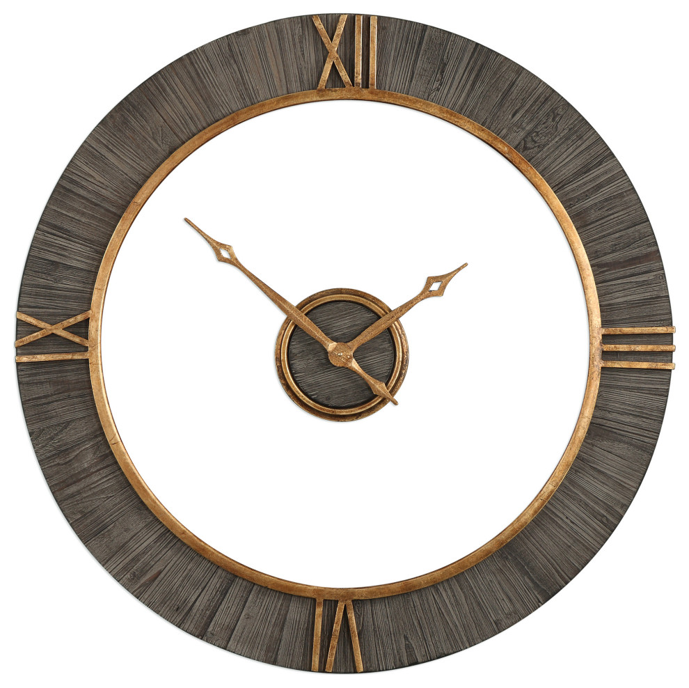 Uttermost Alphonzo Iron and MDF Wall Clock in Antique Gold and Charcoal ...
