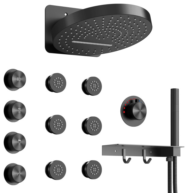 Thermostatic Shower System Dual Shower Head with Body Sprays, 13-Inch ...