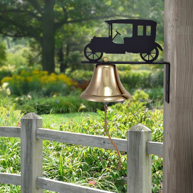 Wall Mount Brass Patio Bell with Antique Car Silhouette Bracket, Made ...