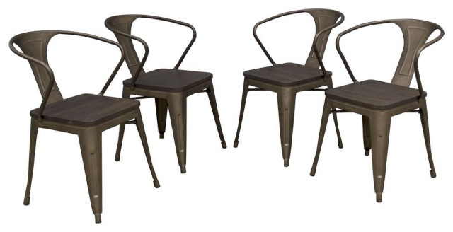 AmeriHome Loft Rustic Gunmetal Metal Dining Chair with Wood Seat- 4 ...