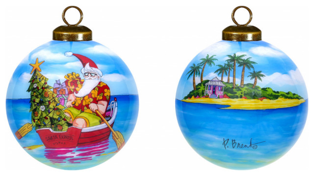 Rowing Santa Express Hand Painted Mouth Blown Glass Ornament ...