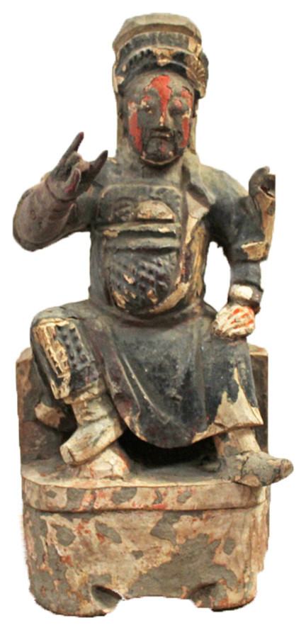 Consigned Original Wood Carved Emperor Statue - Asian - Decorative ...