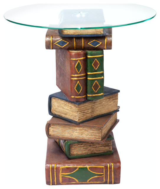 Stacked Volumes Sculptural Glass-Topped Book Table - Traditional - Side ...