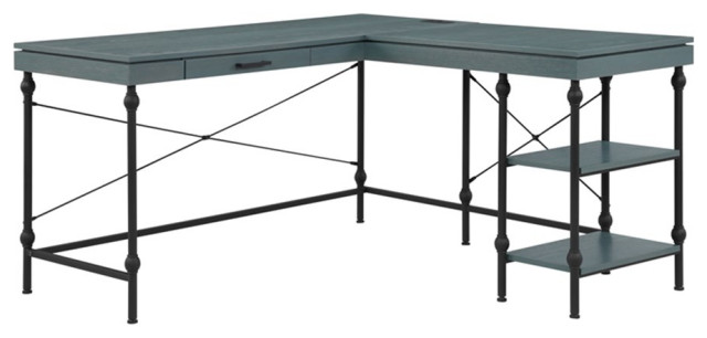 Pemberly Row Contemporary L-shaped Wooden Desk in Antique Blue ...