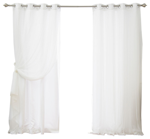 Lace Tulle Overlay Room Darkening Curtain Panels, 84" - Traditional ...