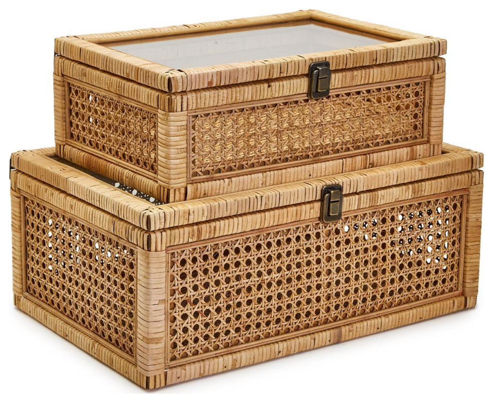 Two's Company Balboa Set of 2 Rattan Decorative Storage Boxes with ...