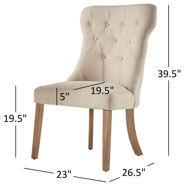 Set of 2 Dining Chair, Linen Seat With Button Tufted Hourglass Back ...
