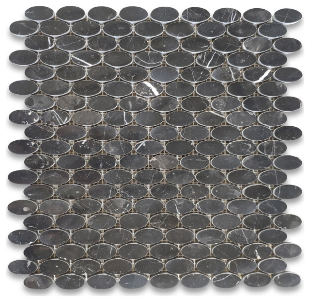 Nero Marquina Black Marble 1-1/4x5/8 Oval Ellipse Mosaic Tile Polished ...
