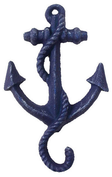 Rustic Dark Blue Cast Iron Anchor Hook 5" - Beach Style - Wall Hooks ...
