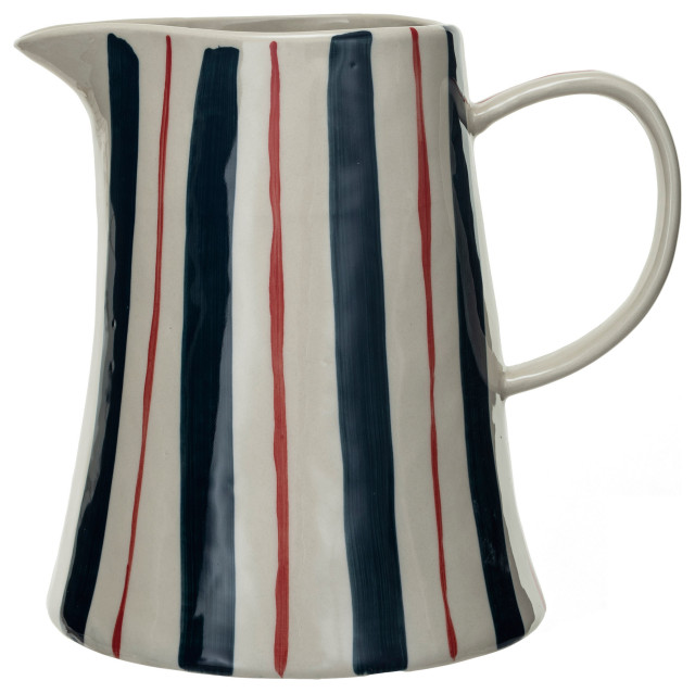 Hand-Painted Stoneware Pitcher With Wax Relief Stripes, Multicolor ...