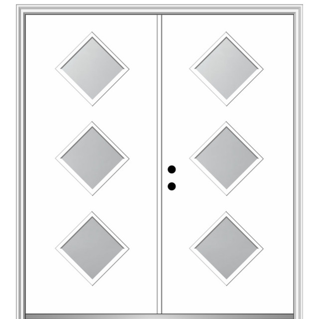 72"x80" 3 Lites Frosted Right-Hand Inswing Primed Fiberglass Door, 4-9/ ...