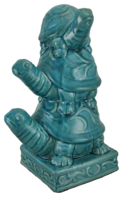 11 1/2 Inch Tall Turquoise Blue Ceramic Stacked Turtles Statue ...