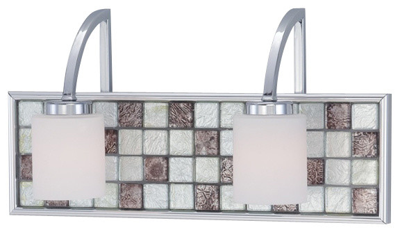 Polished Chrome and Glass Tile 2-Light Bath Wall With LED Nightlight ...