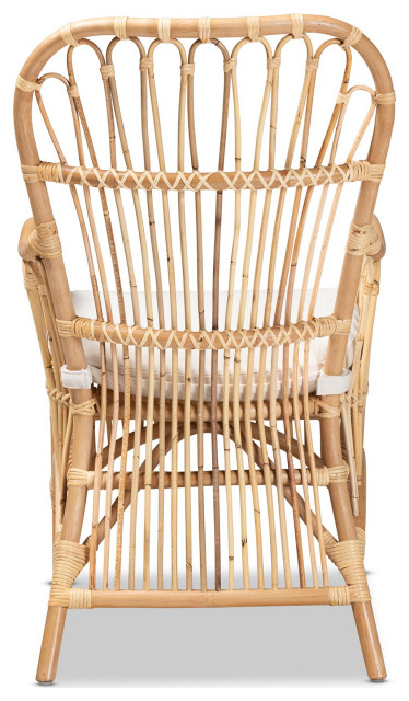 Contemporary Accent Chair with Natural Rattan Frame and White Cotton ...