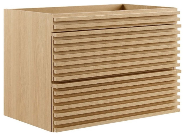 Modway Render 29" MDF Wood Wall-Mount Bathroom Vanity Cabinet in Oak ...