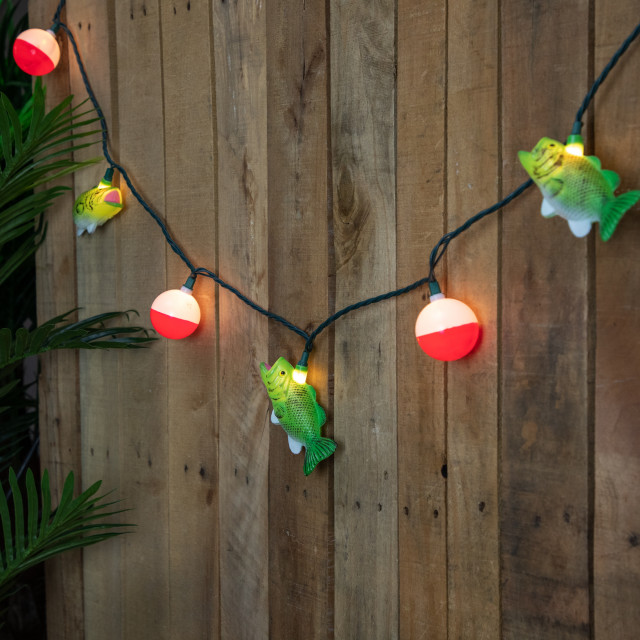 10-Count Bass and Bobber Patio Light Set 6ft Green Wire - Modern ...