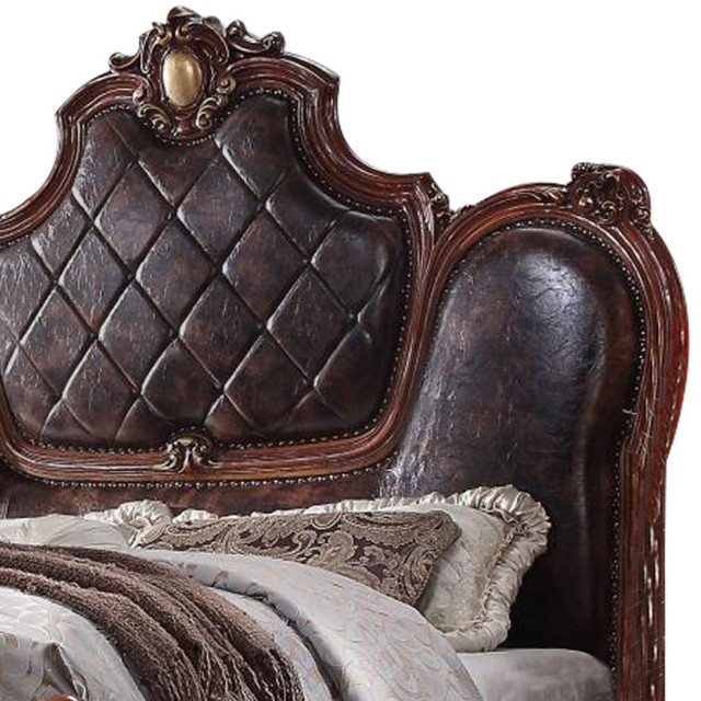 Benzara BM230688 Queen Size Bed With Leatherette Padding, Brown ...