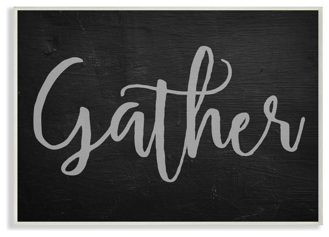 'Gather Black and Grey Typography', 10"x0.5"x15" - Contemporary ...