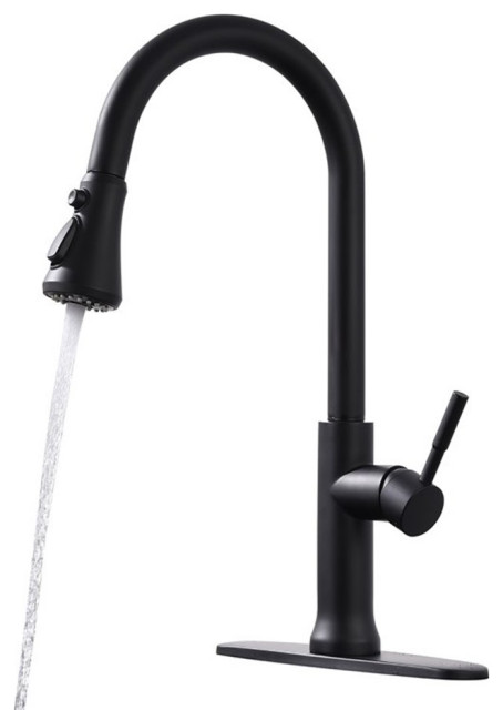 CRO Decor Single Handle Copper Kitchen Faucet in Black - Transitional ...