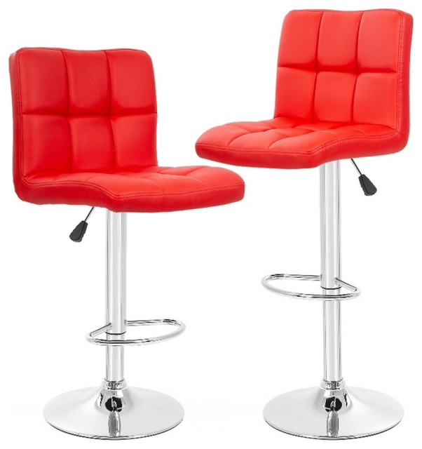 Pemberly Row Faux Leather Adjustable Red Bar Stools (Set of 2 ...
