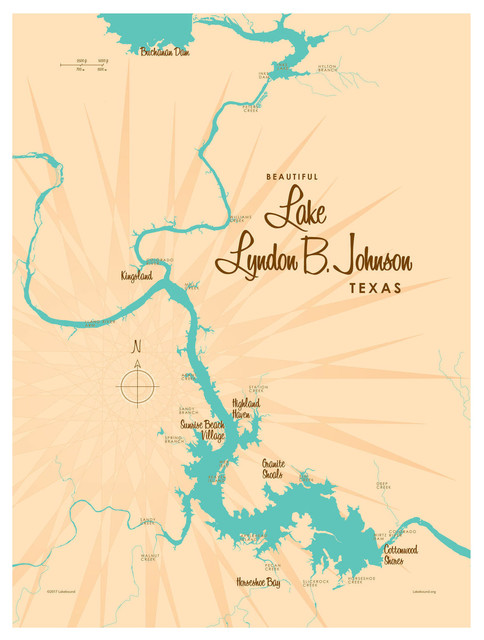 Lakebound Lake Lbj Texas Map Art Print, 9"x12" - Contemporary - Fine ...
