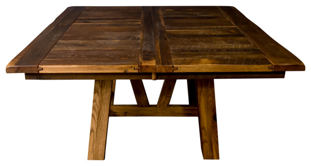 Hawthorne Reclaimed Barnwood Square Table, 54x54, 4 Leaves - Rustic - Dining Tables - by Rustic ...