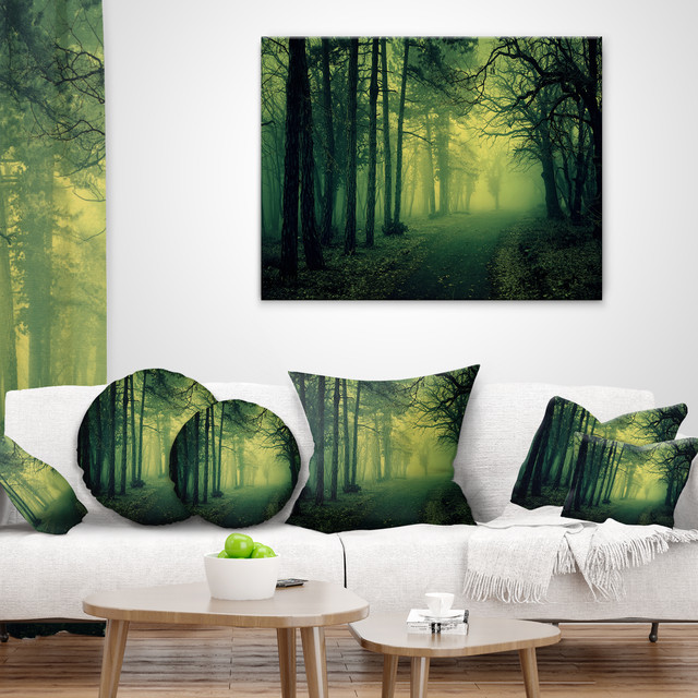 Green Light in Thick Mist Forest Landscape Photography Throw Pillow, 16 ...