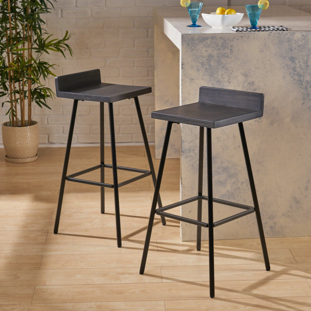 GDF Studio Hazel Indoor Acacia Wood Bar Stools With Iron Legs, Set of 2 ...