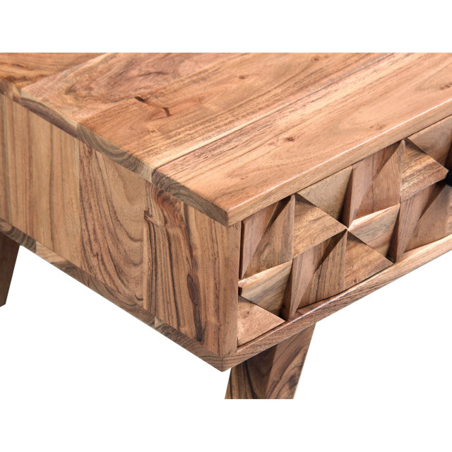 Reed 37" Wood Coffee Table With 3D accent Drawers, Oak Brown - Rustic ...