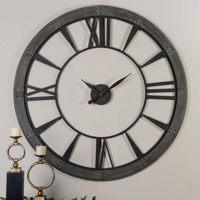 Bowery Hill Modern 60 Inch Wall Clock in Dark Rustic Bronze ...