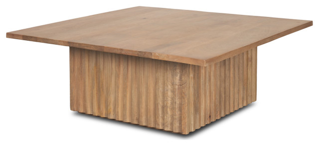 June Light Brown Wood With Fluting Square Coffee Table - Transitional ...