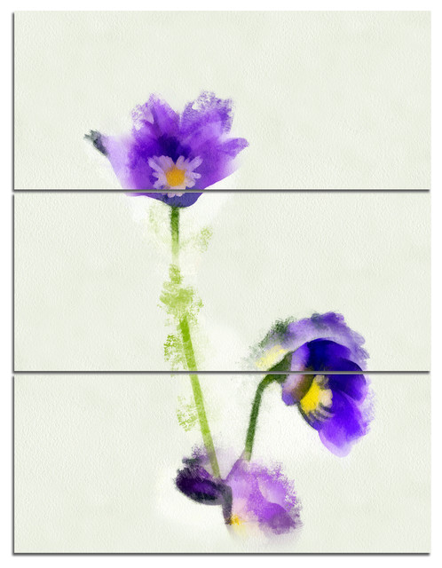 Purple Liverleaf Flower Watercolor, Floral Triptych Canvas Art, 28x36 ...
